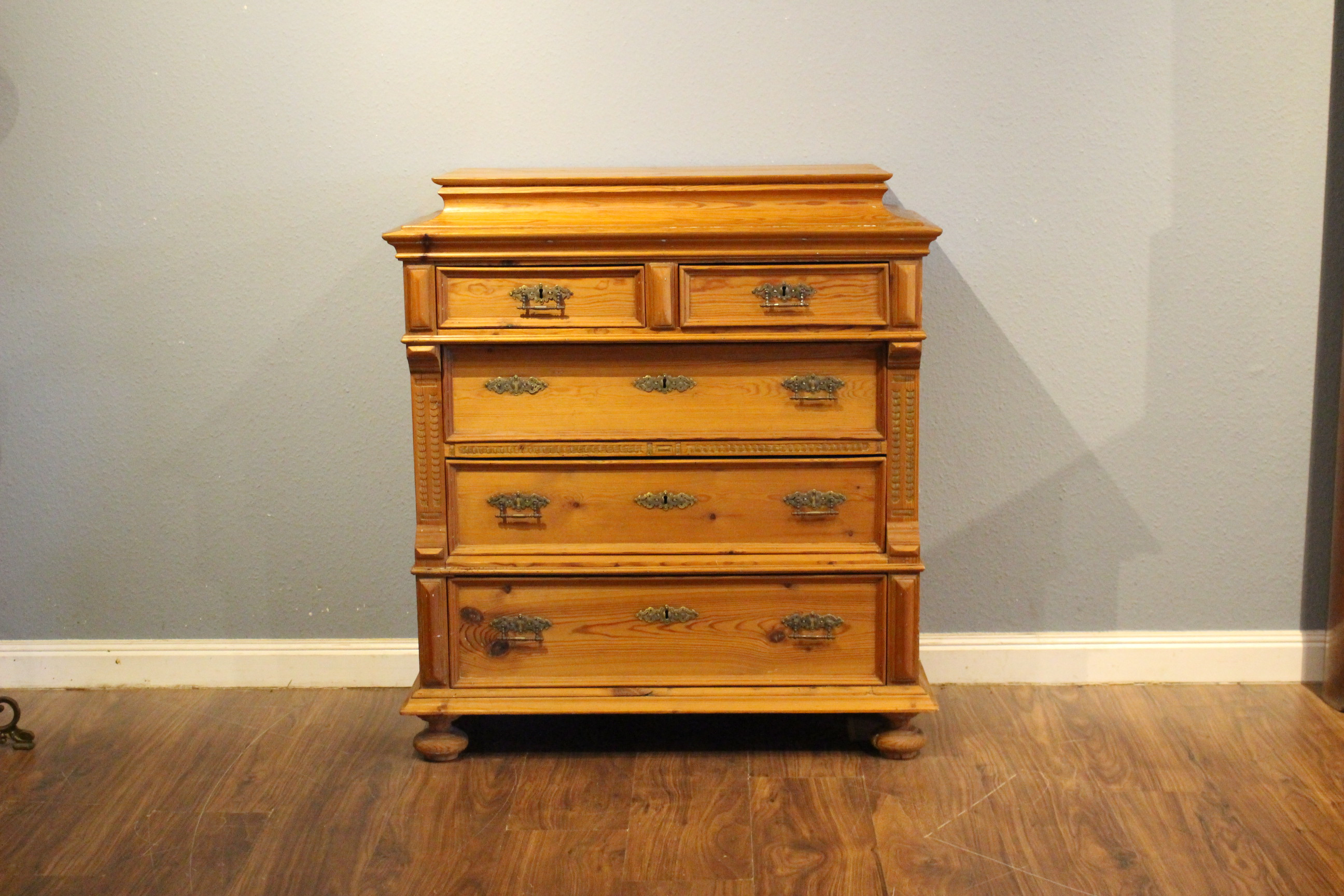 Antike dänische Kommode, Gründerzeit, fünf Schubladen